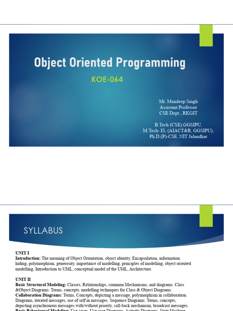Object-Oriented Programming Syllabus | PDF | Object Oriented Programming | C++