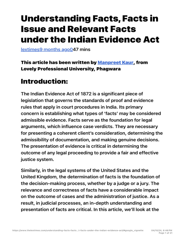 Facts in Issue under Indian Evidence Act | PDF | Evidence (Law) | Evidence