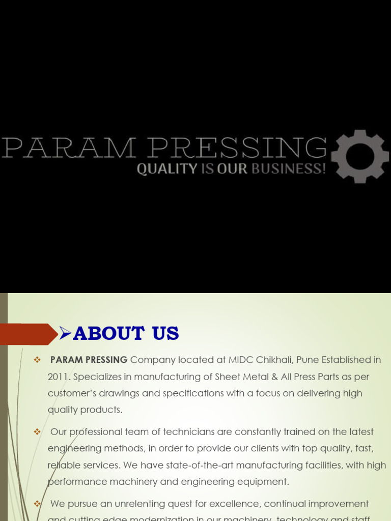 Param Pressing - Company Profile | PDF | Sheet Metal | Secondary Sector Of The Economy