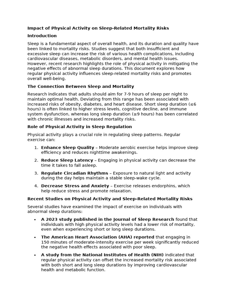 Impact of Physical Activity On Sleep | PDF | Sleep | Circadian Rhythm