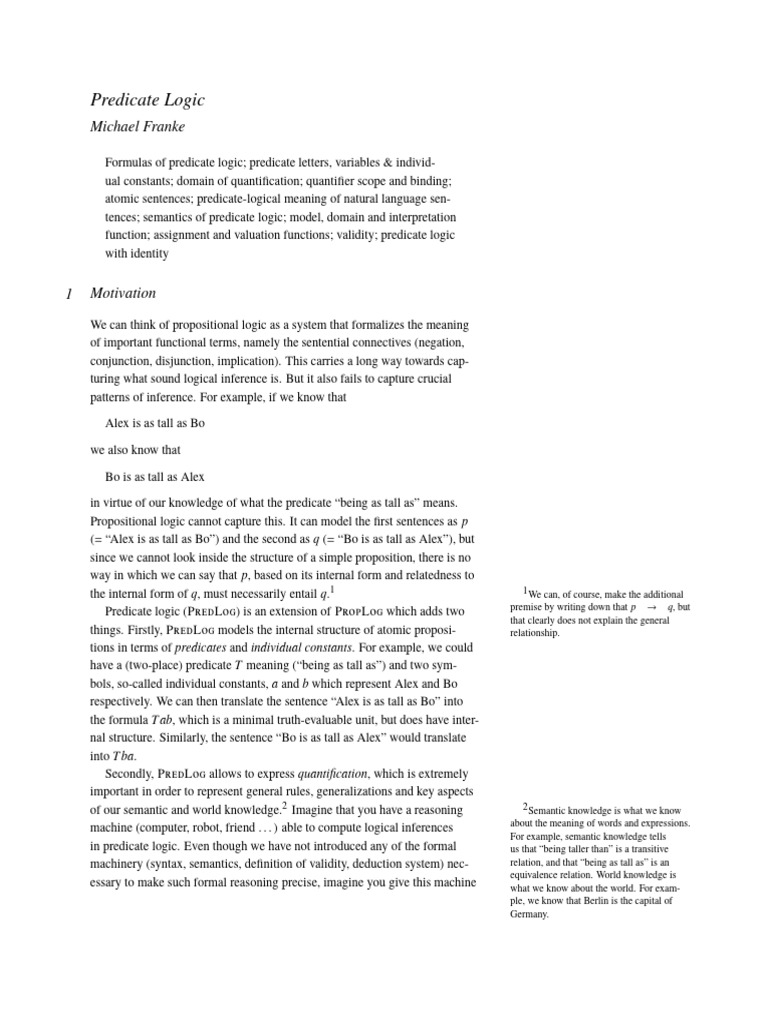04 Handout Predicate Logic | PDF | First Order Logic | Interpretation (Logic)