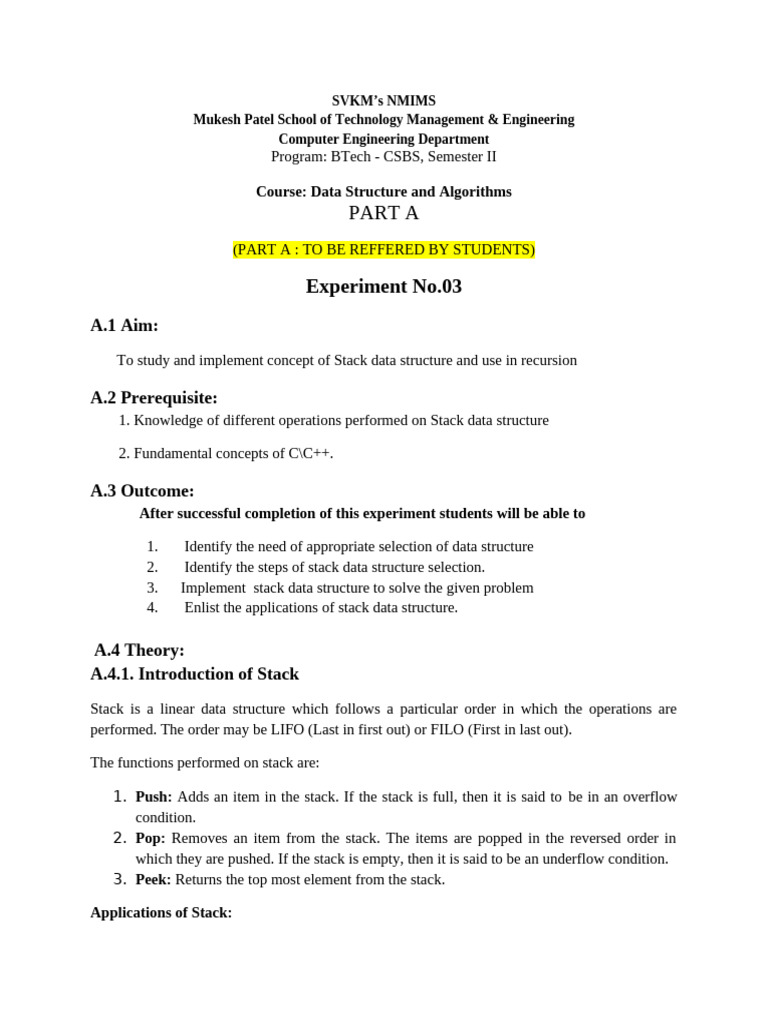 Manual - For - Exp - No - 03 - Implementation of Stack | PDF ...