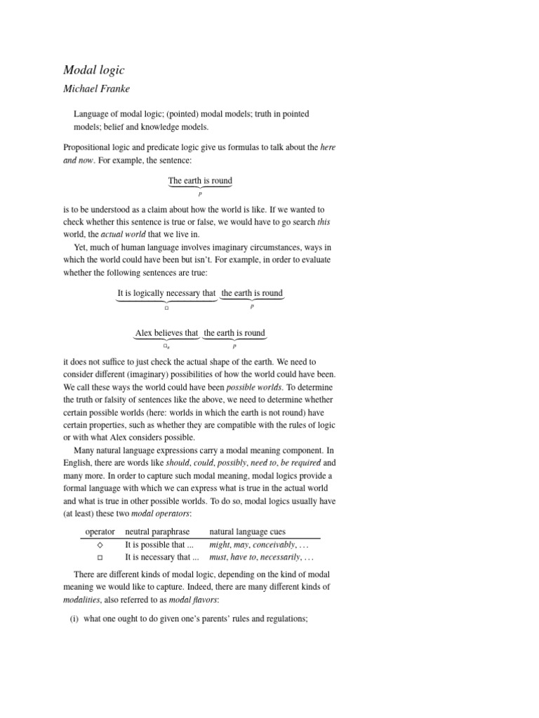 05 Handout Modal Logic PDF | PDF | Modal Logic | Logic