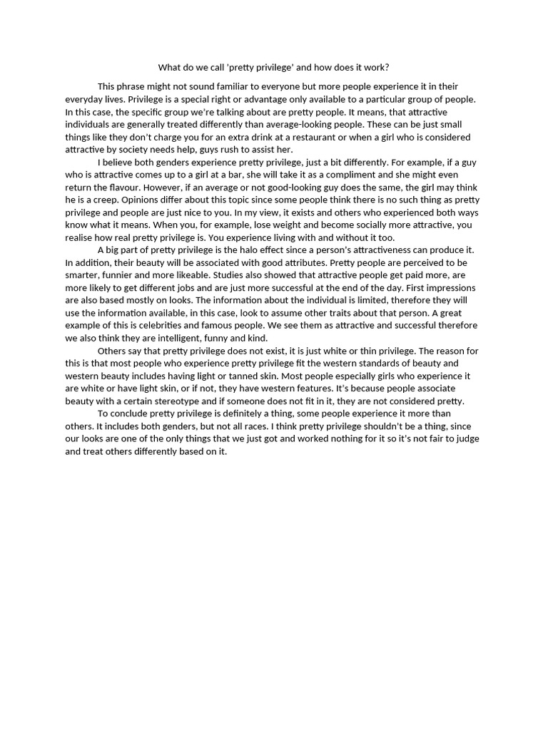 Pretty privilege | PDF | Beauty | Psychology