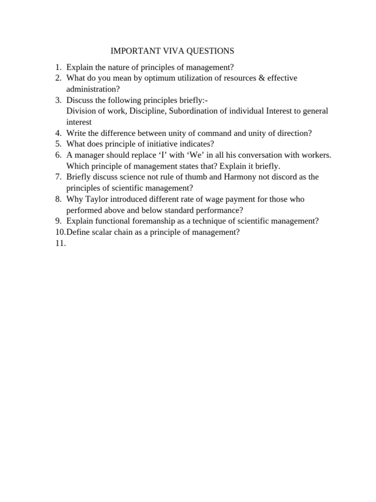 Viva Questions - Principles of Management | PDF