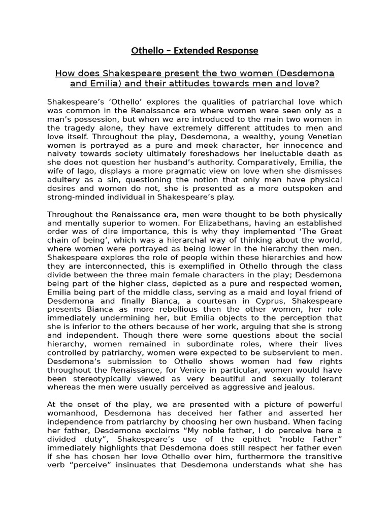 Emilia and Desdemona Response | PDF | Othello | Desdemona