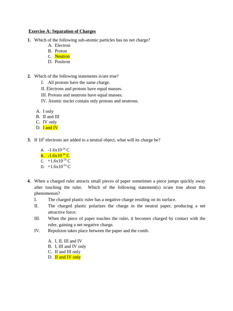 Electricity and Magnetism Questions | PDF | Electric Charge | Proton