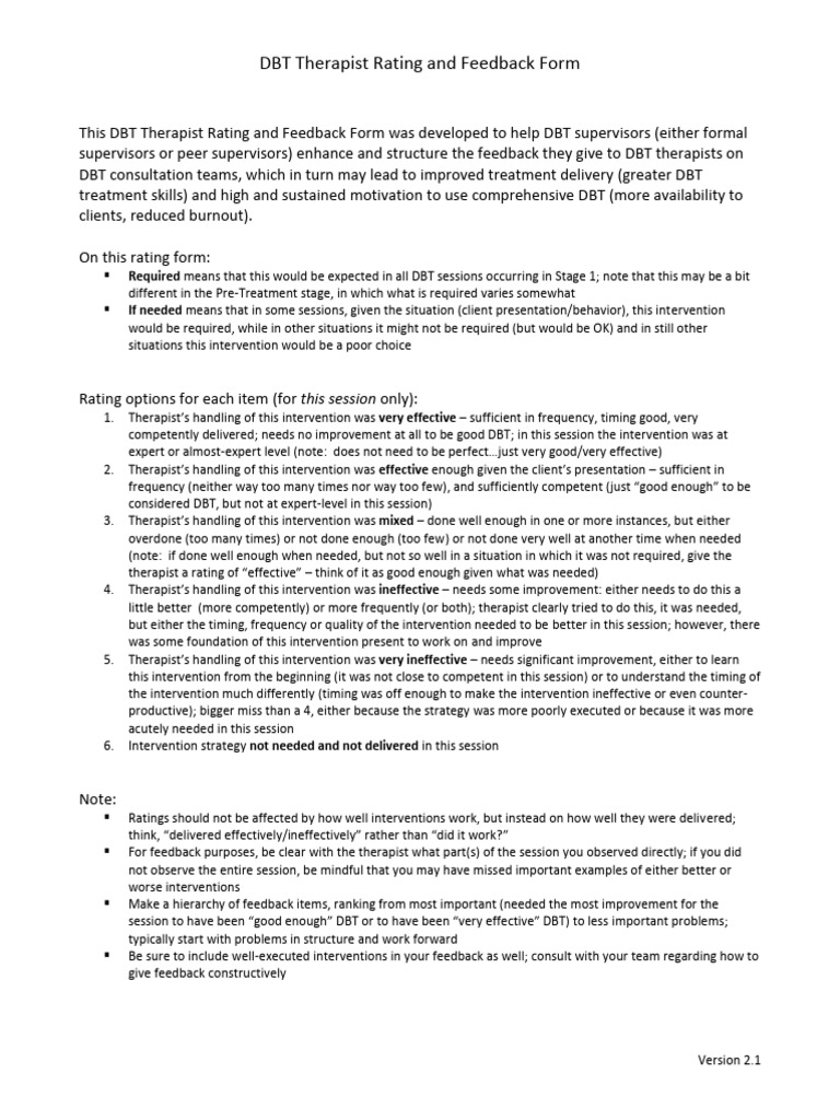 DBT Therapist Rating Feedback Form 2012 Fruzzetti | PDF | Dialectical ...