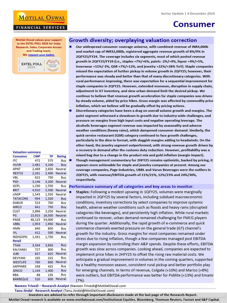 Consumer 20241204 Mosl Su PG032 | PDF | Economies