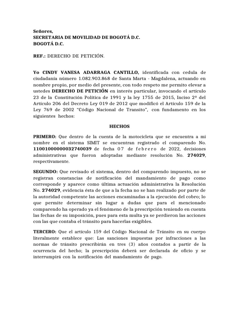 Derecho-De-Peticion Multas | PDF | Estatuto de limitaciones | Gobierno