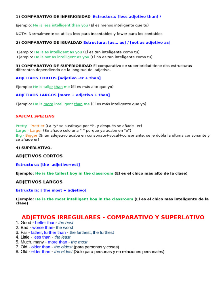 Guía de Comparativos y Superlativos | PDF