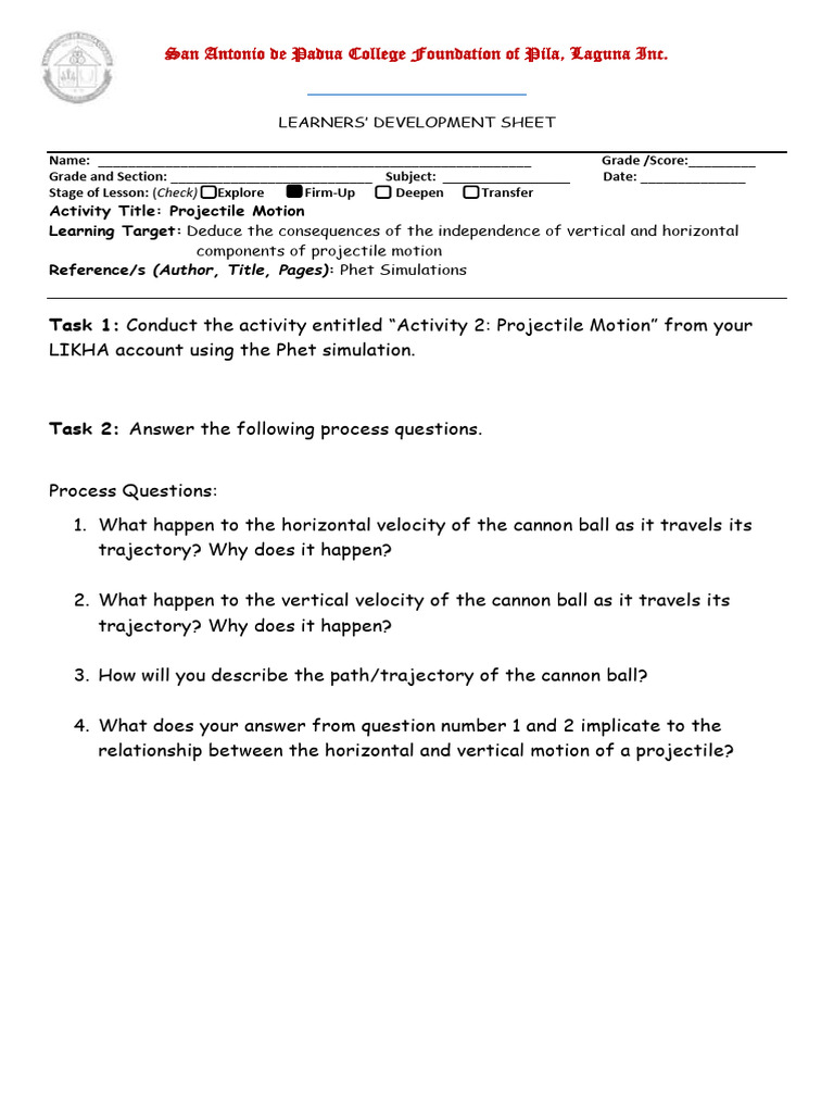 Projectile Motion Pdf