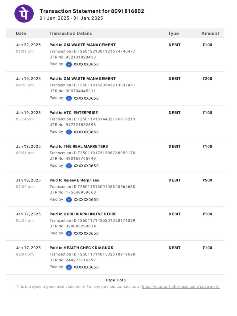 PhonePe Statement Jan2025 Jan2025 250123 130131 | PDF | Debit Card | Banking Technology