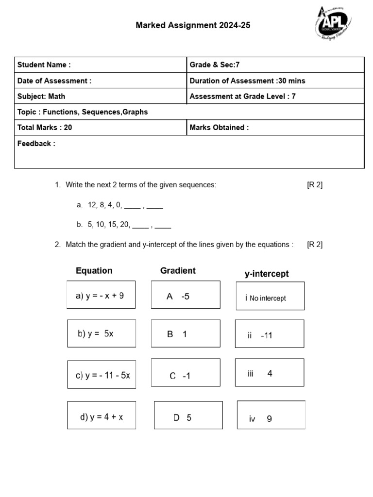 MA 3 Gr7 Math Functions Sequences Graphs 24 25 | PDF | Function ...