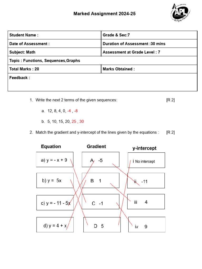 MS 3 Gr7 Math Functions Sequences Graphs 24 25 | PDF | Function ...