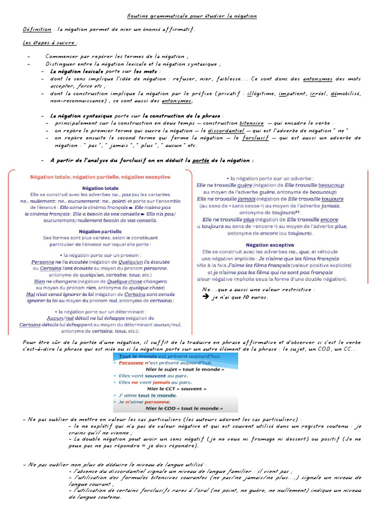 Étude de la Négation en Grammaire | PDF | Phrase | Sémiotique