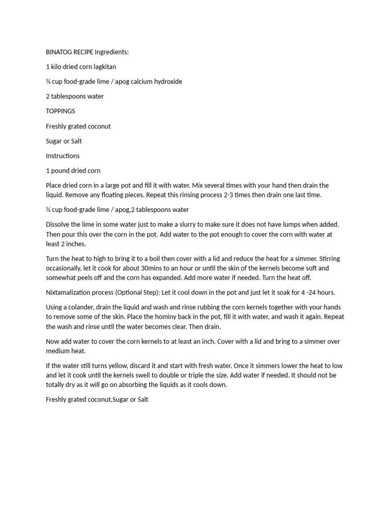 BINATOG RECIPE Ingredients | PDF