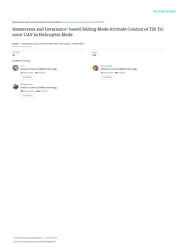 Immersion and Invariance-Based Sliding Mode Attitude Control of Tilt Tri-Rotor UAV in Helicopter ...