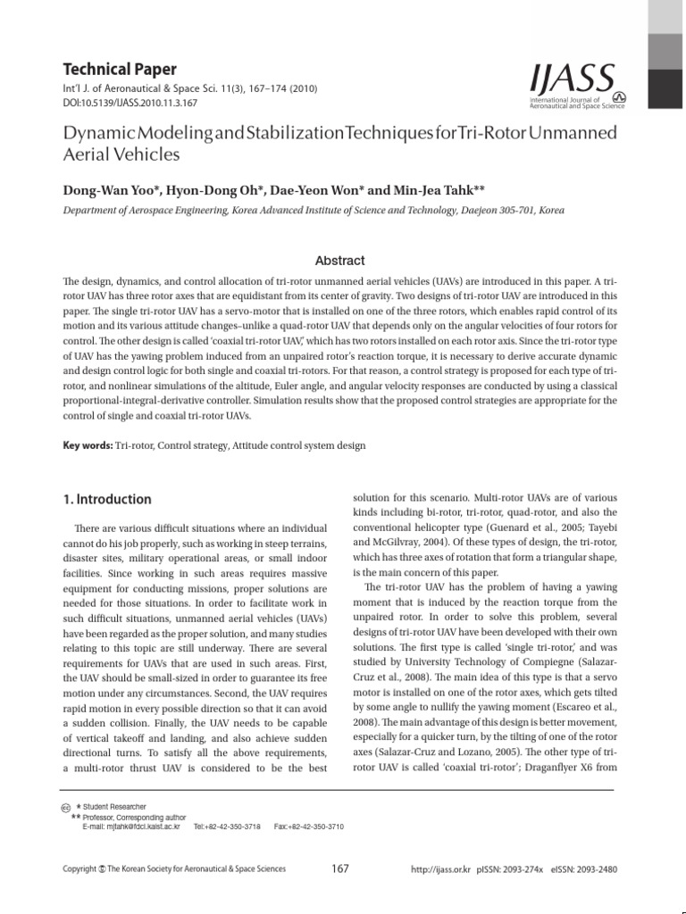 Dynamic Modeling and Stabilization Techniques For Tri-Rotor Unmanned ...