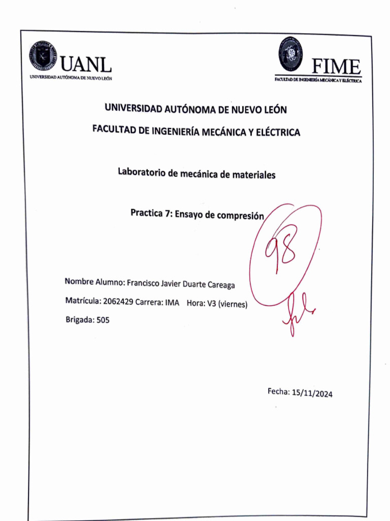 Practica 7 Lab Mecanica de Materiales | PDF