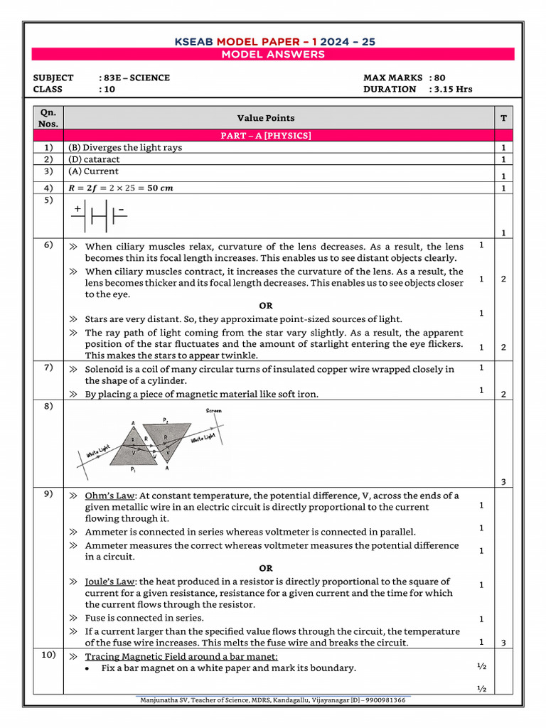 SSLC Science Model Paper 02 Keys With QP | PDF