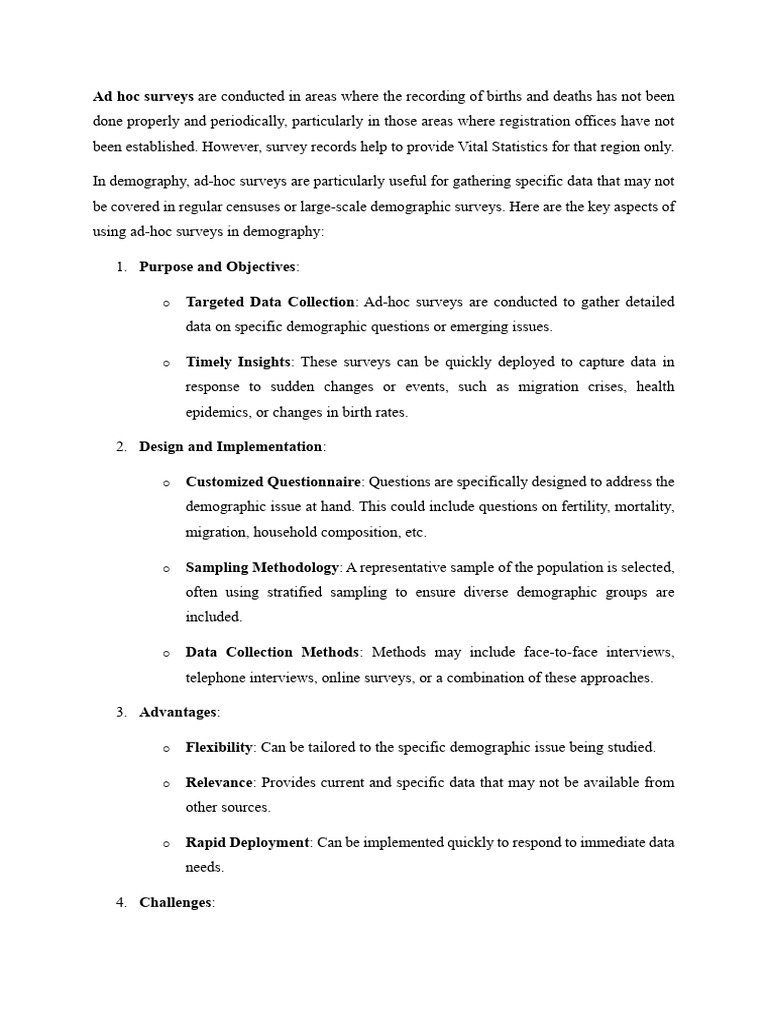 2 - Adhoc Survey & Hospital Records | PDF | Survey Methodology | Demography
