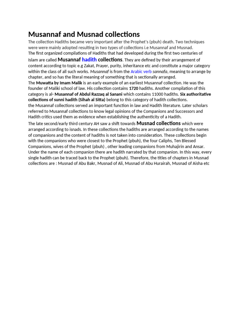 Musannaf and Musnad collections Part b Qs P2 | PDF | Hadith | Jihad