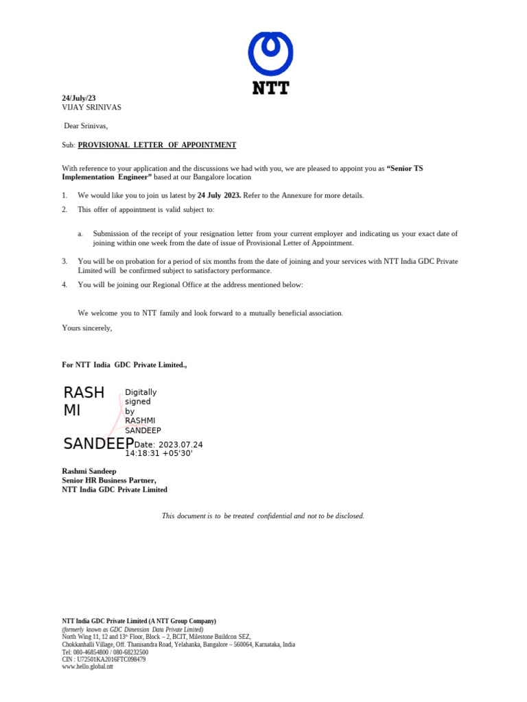 Vijay Srinivas Offer Letter | PDF