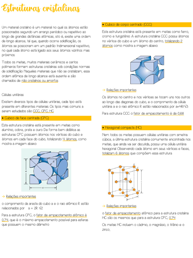 Estruturas cristalinas | PDF | Estrutura de cristal | Metais