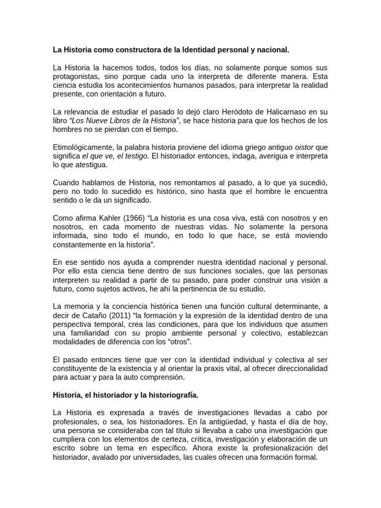 L1. La Historia como constructora de la Identidad personal y nacional ...