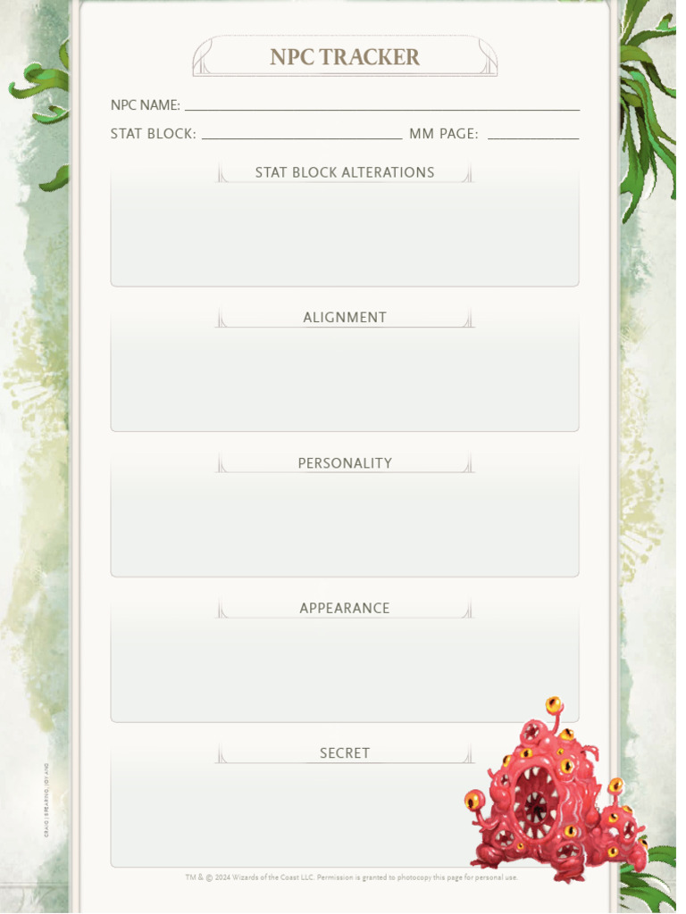 Npc Tracker Sheet | PDF