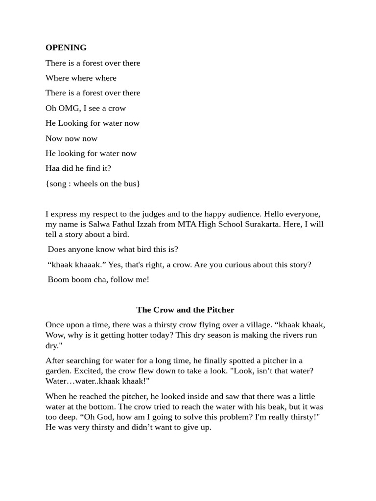 The Clever Crow: A Story of Perseverance | PDF
