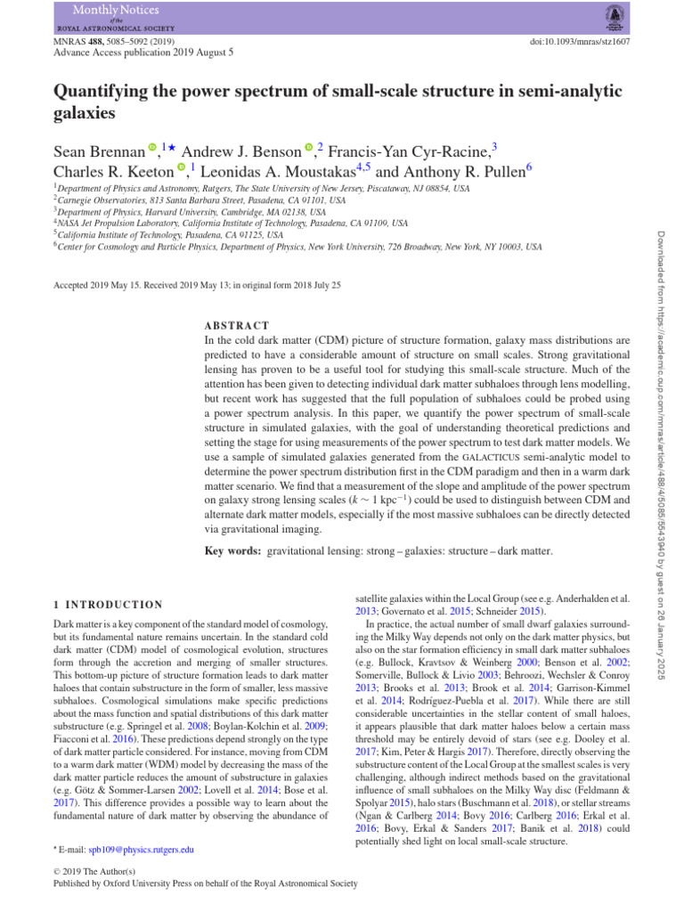 Quantifying The Power Spectrum of Small-Scale Structure in Semi-Analytic | PDF | Dark Matter ...