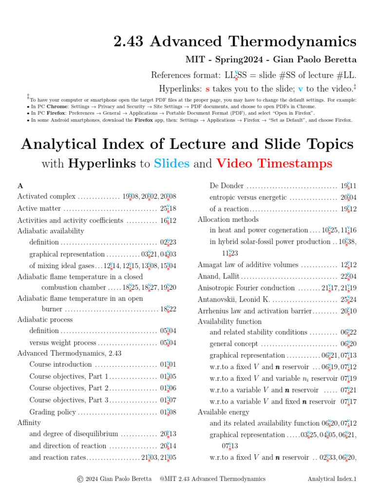 Analytical Index with Hyperlinks to Slides and Video Timestamps | PDF ...