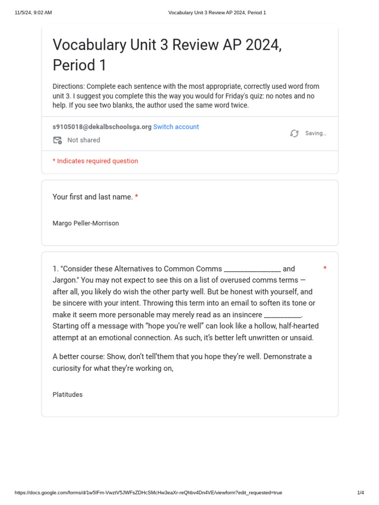 AP 2024 Vocabulary Unit 3 Review | PDF