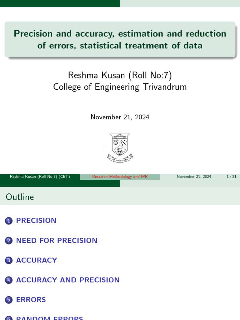 Precision, Accuracy, and Error Analysis | PDF | Observational Error ...
