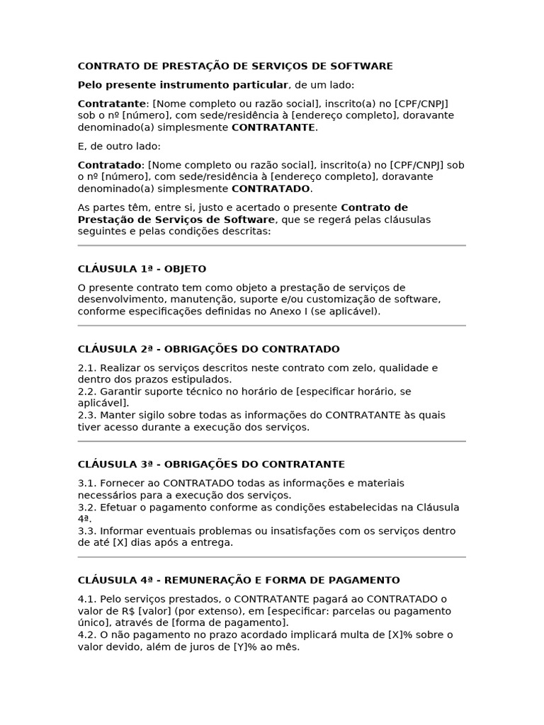 Contrato de Prestação de Serviços de Software | PDF