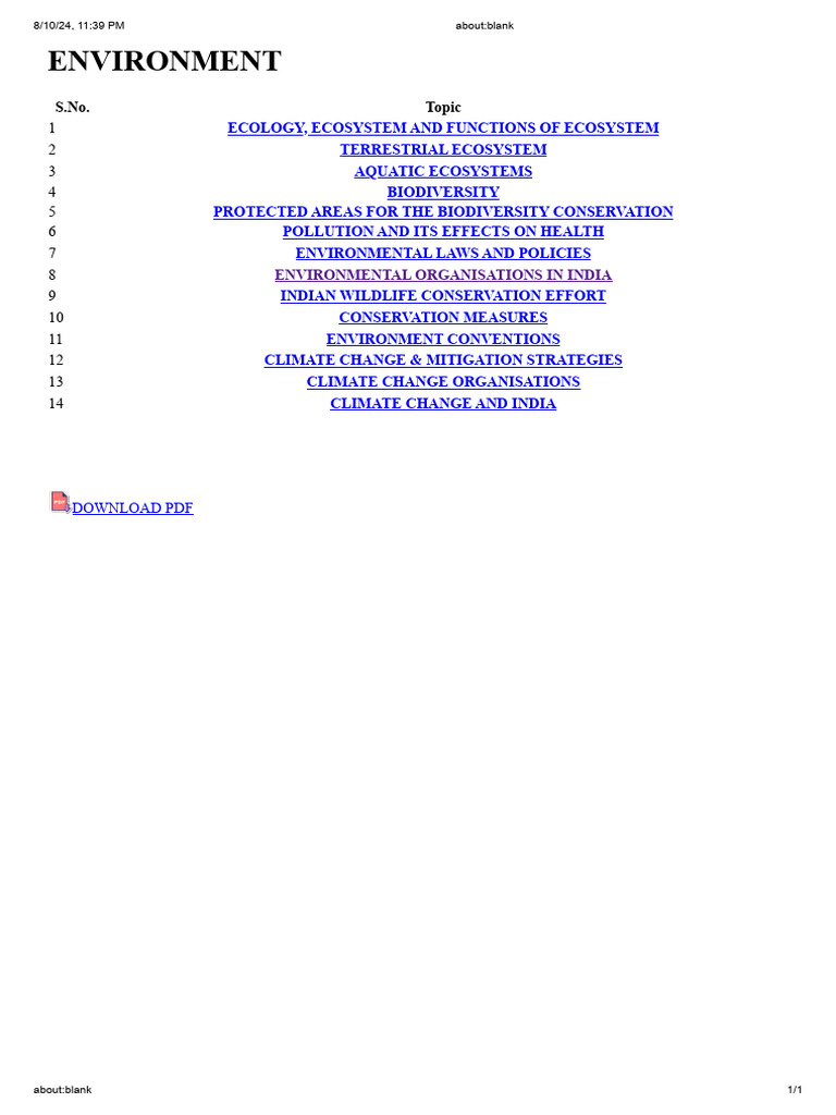 Comprehensive Guide to Environmental Topics | PDF