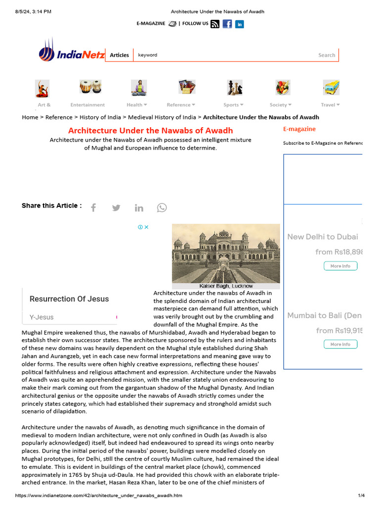 Architecture Under The Nawabs of Awadh | PDF