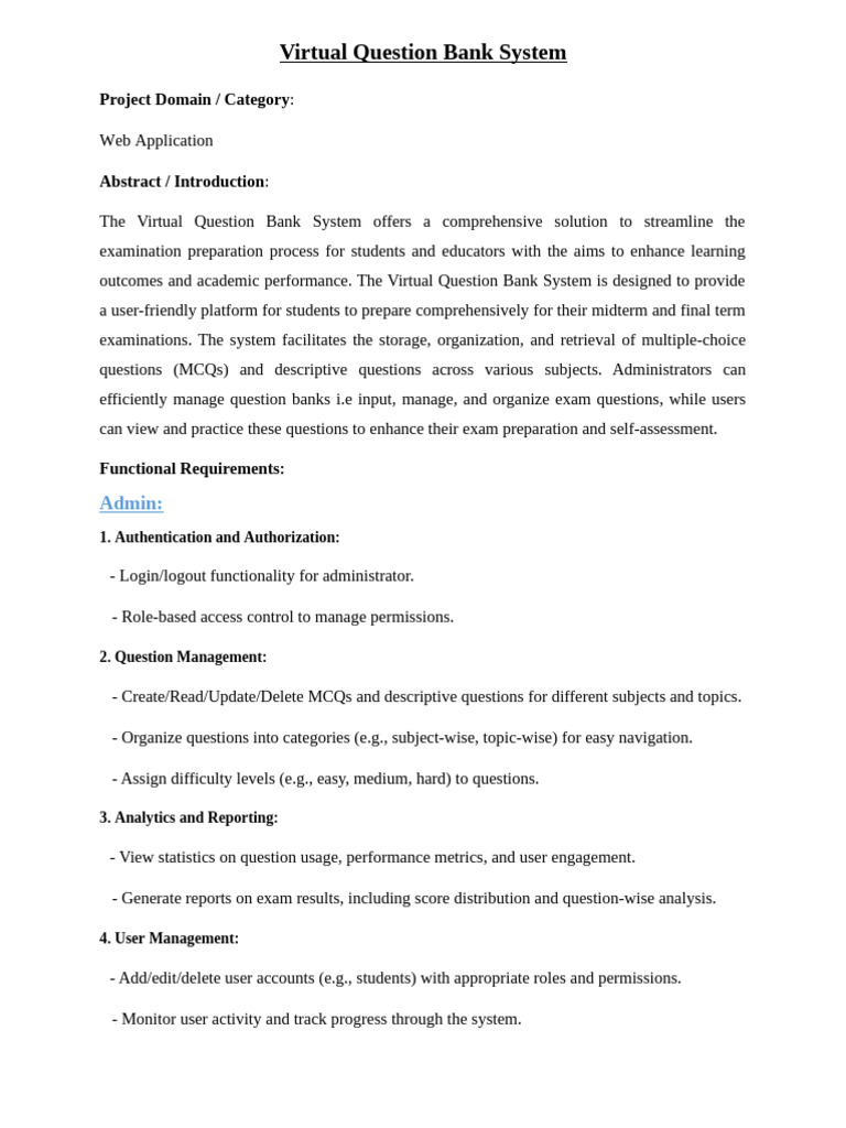Virtual Question Bank System Overview | PDF | Databases | Software