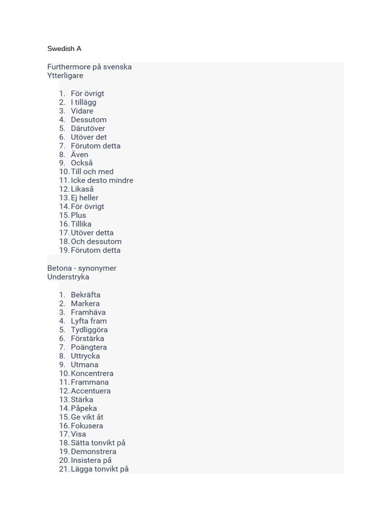 Swedish Synonyms | PDF