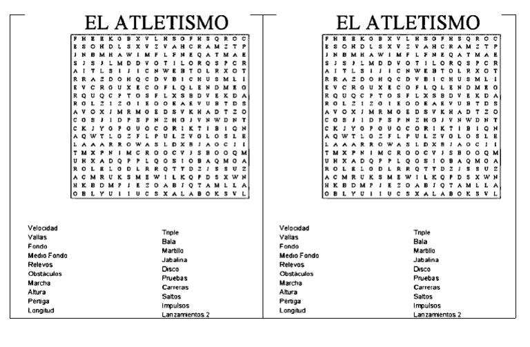 SOPA DE LETRAS ATLETISMO | PDF