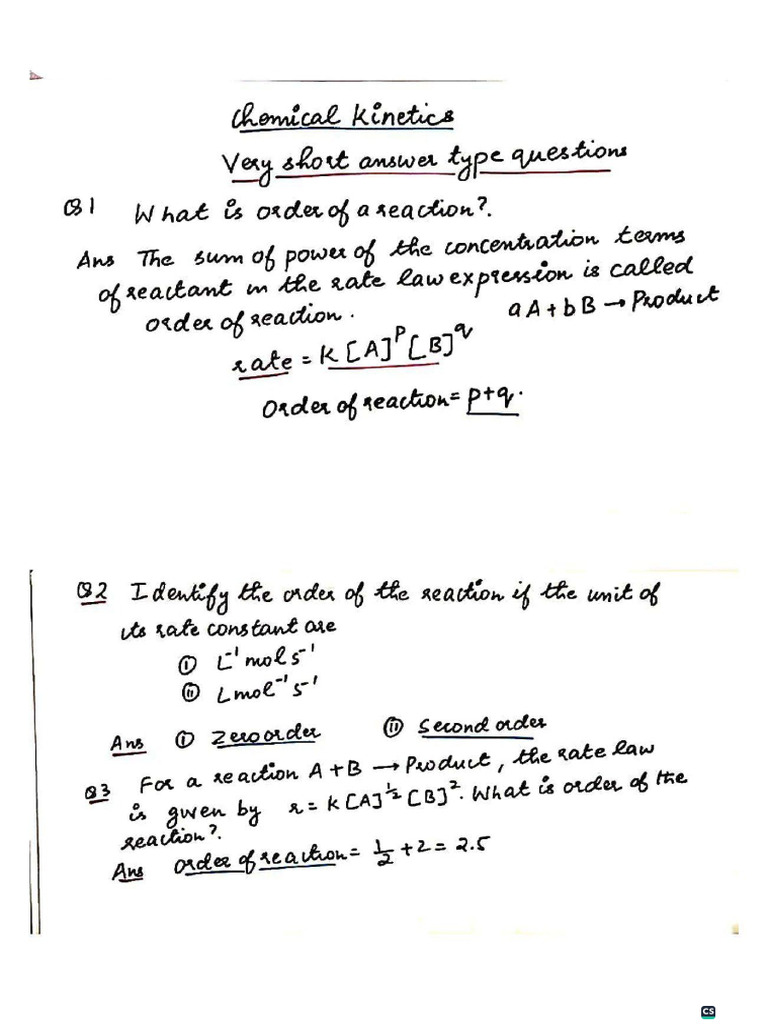 Chemical Kinetics Important Questions 12 by Sourabh Raina | PDF
