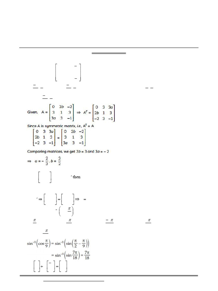 Maths Class XII Chapter 01, 02 and 03 Revision Practice Paper 2024 Answers | PDF | Function ...