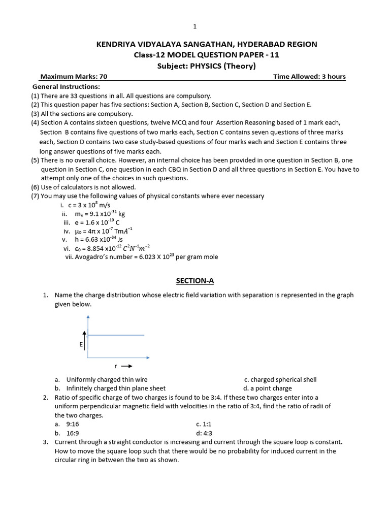 12-Phy-Model Ques paper-11-QP | PDF | Capacitor | Waves