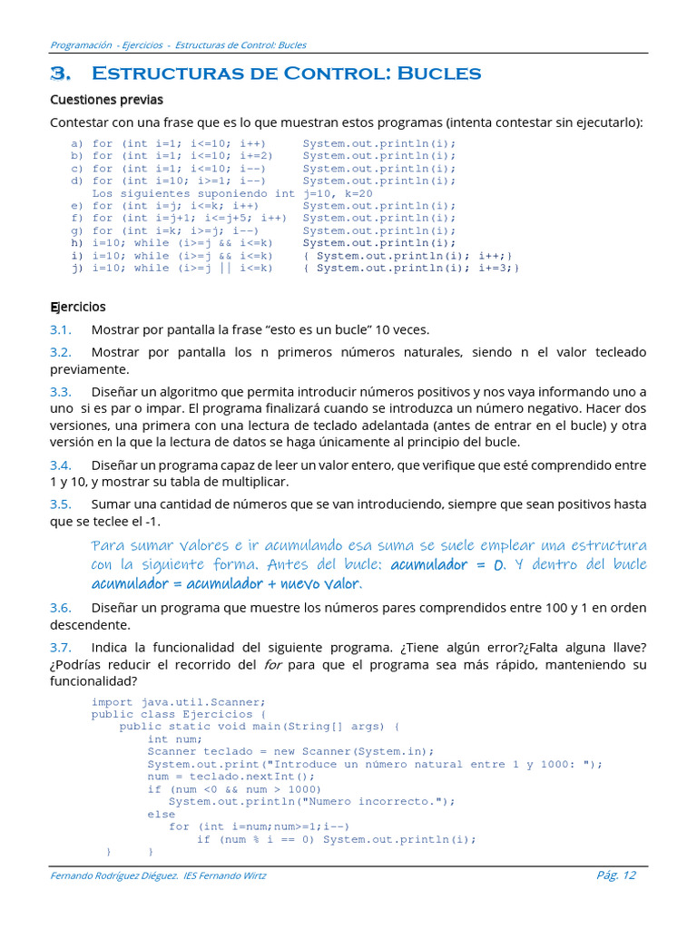 Ejercicios Bucles | PDF | Flujo de control | Matemáticas