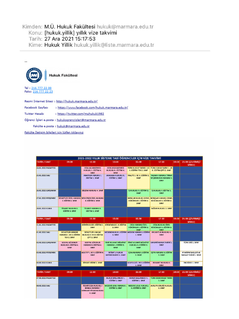 (Hukuk - Yillik) Yıllık Vize Takvimi | PDF