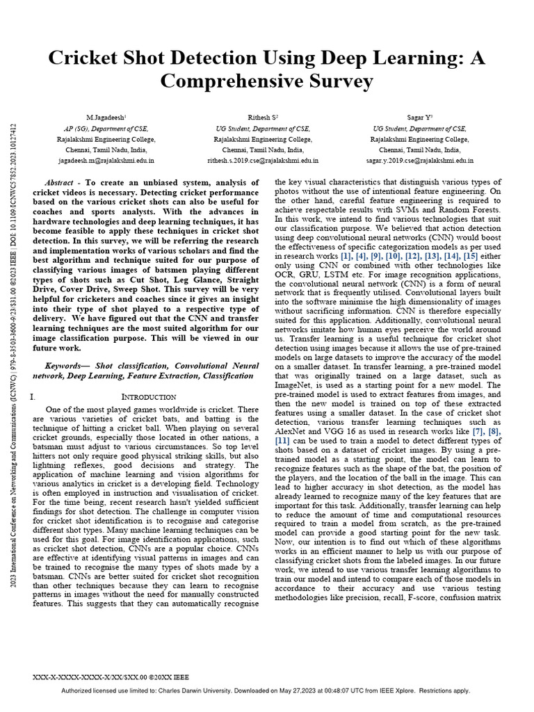 Cricket Shot Detection Using Deep Learni | PDF | Support Vector Machine ...