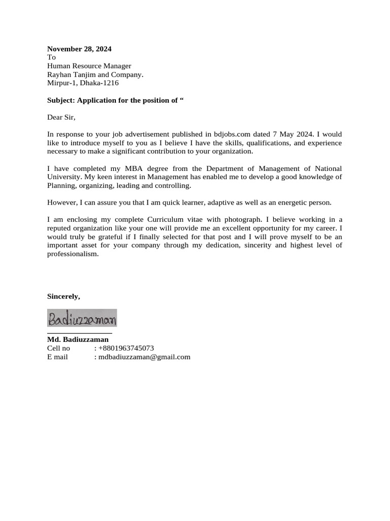 Job Application for Management Position | PDF