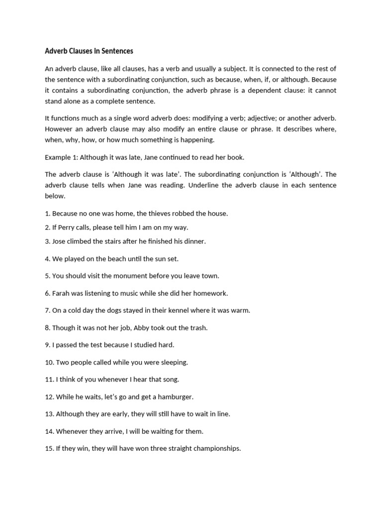 Adverb Clauses in Sentences | PDF